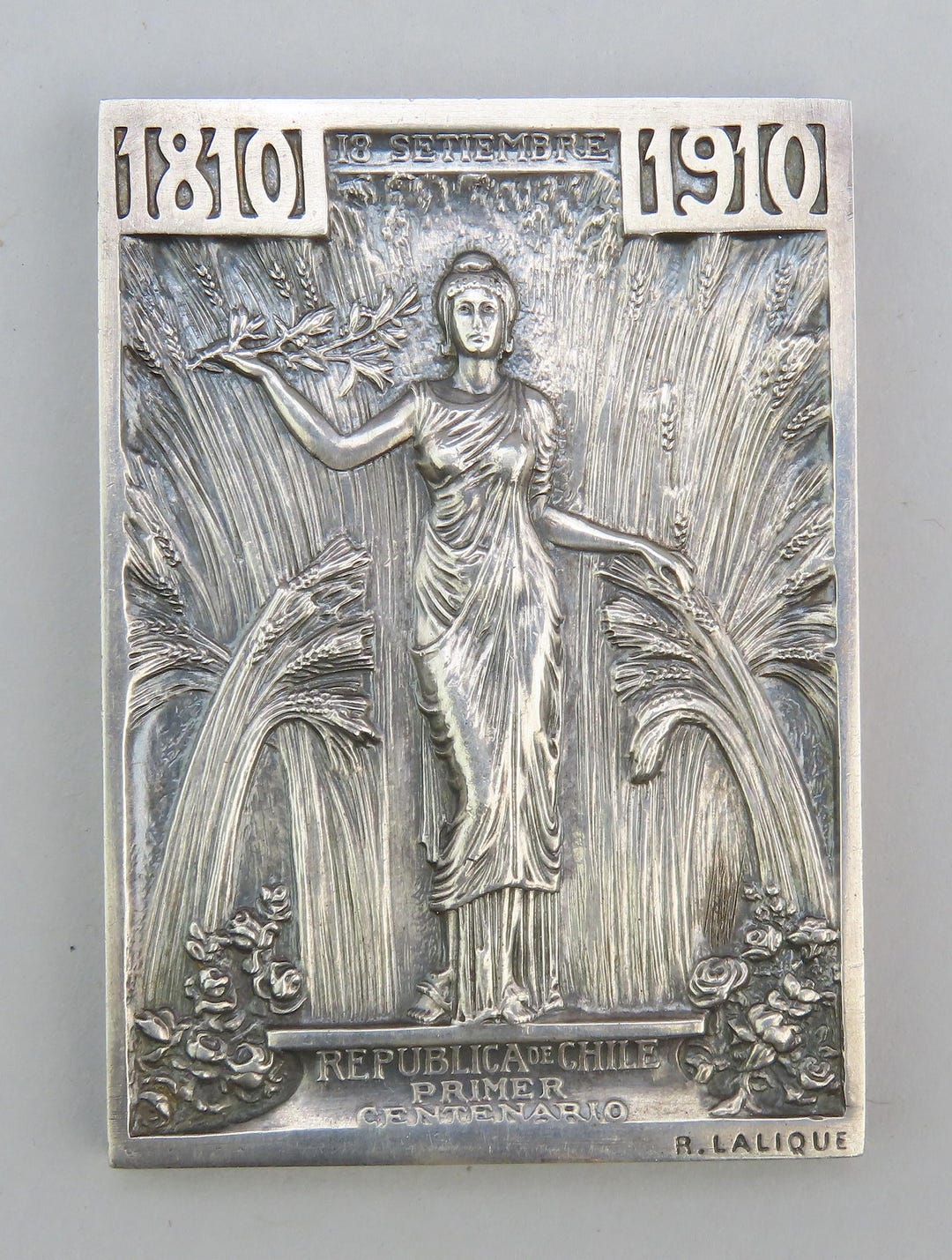 Rene Lalique Sterling Silver Centennial Chile Independence Medal Plaque ...