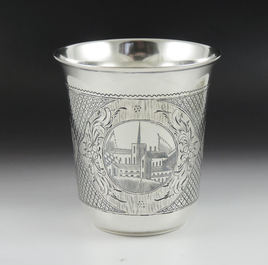 Antique 1867 Russian Moscow Niello Enamel Silver Church Scene Vodka ...