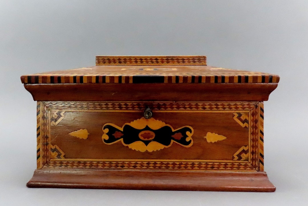 C1860s Rare Marquetry Inlay Sailor's Box Ditty Box Sewing Box W ...