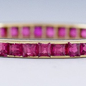 Elegant 14k Gold Synth Ruby Eternity Band Ring Sz 8 - Etsy