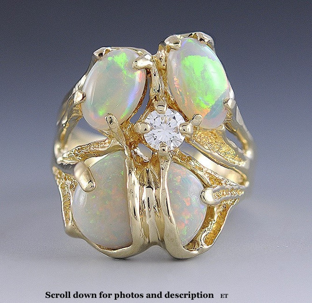 Stunning Modern Fiery Opal Diamond & 14k Yellow Gold Ring Size 10 - Etsy