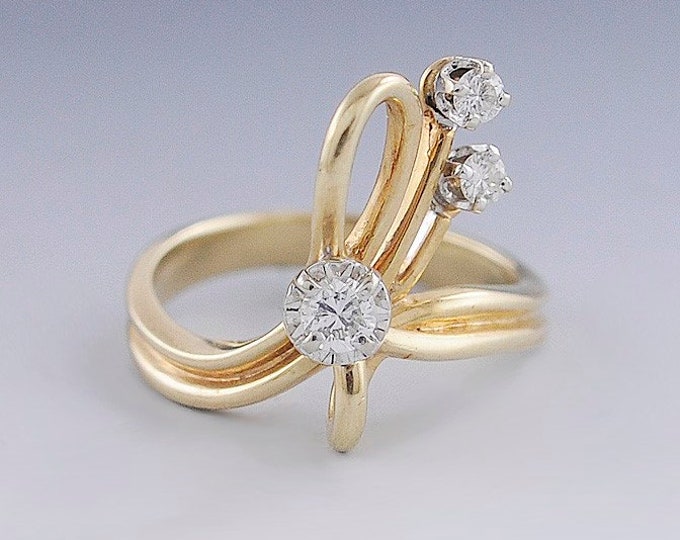 Vintage Mid Century Diamond Right Hand Ring in 14K White Gold With ...