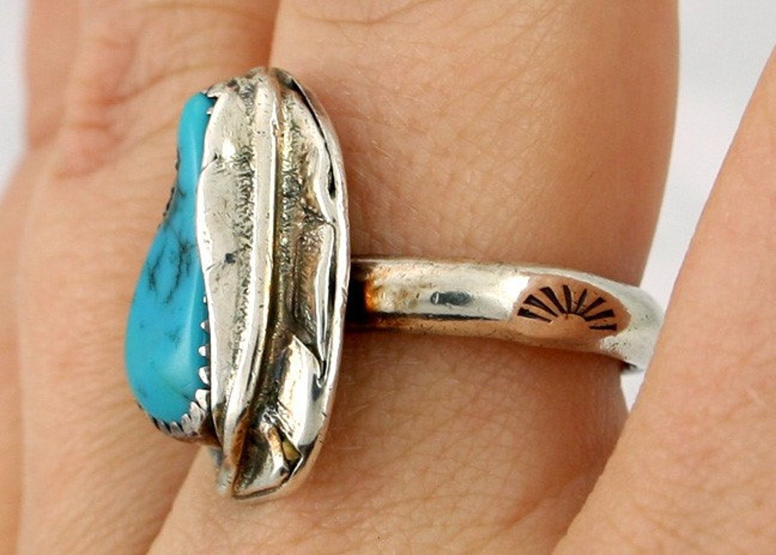 Vintage Sterling Native American Ring Turquoise Sz 9 - Etsy