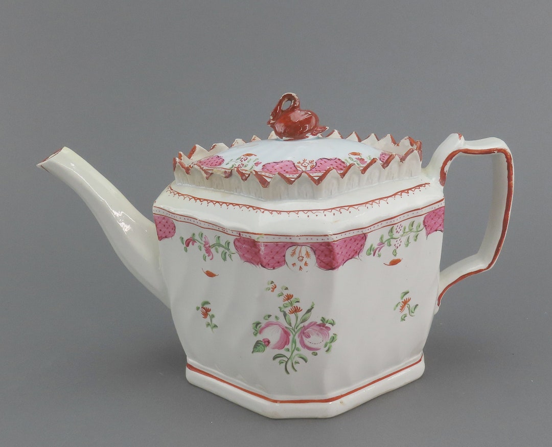 Rare C1805 English Pearlware Pink Floral Red Swan Finial Teapot - Etsy