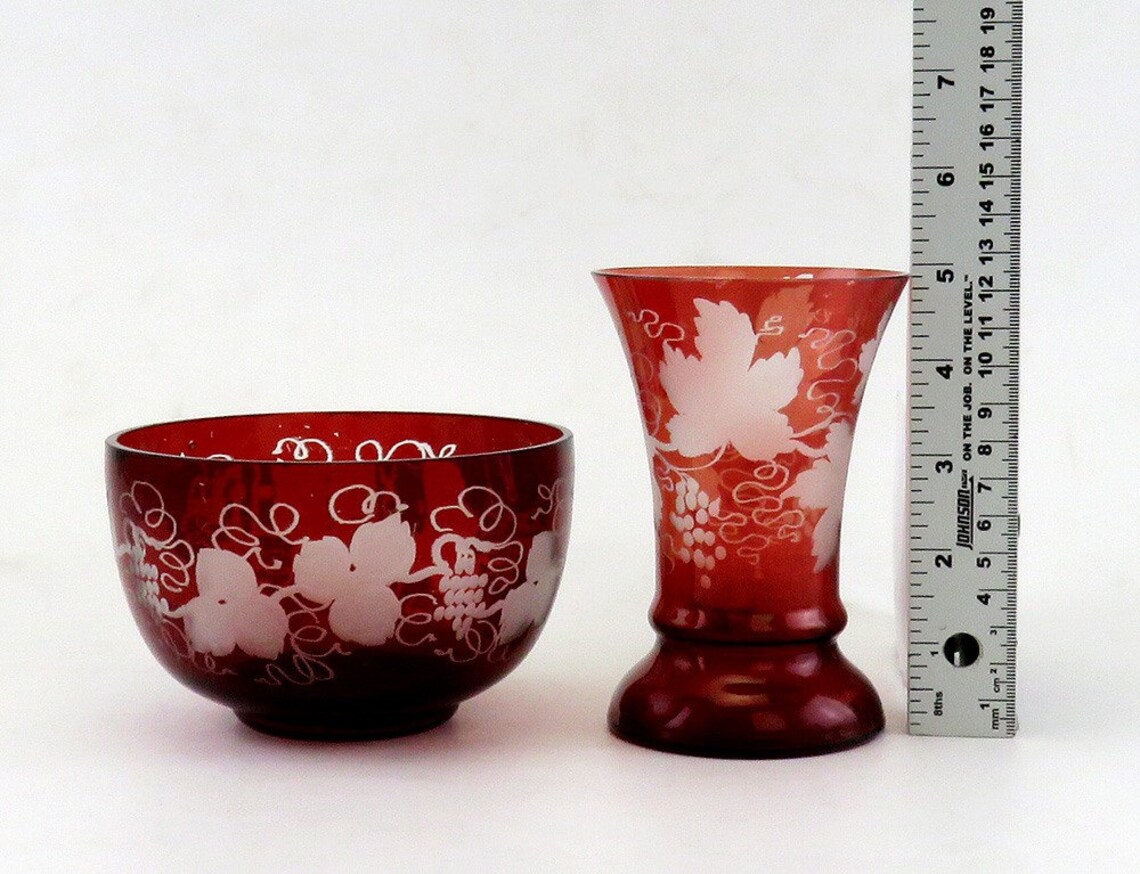 Antique 19th Century Bohemian Red Crystal Glass Grape Vine | Etsy