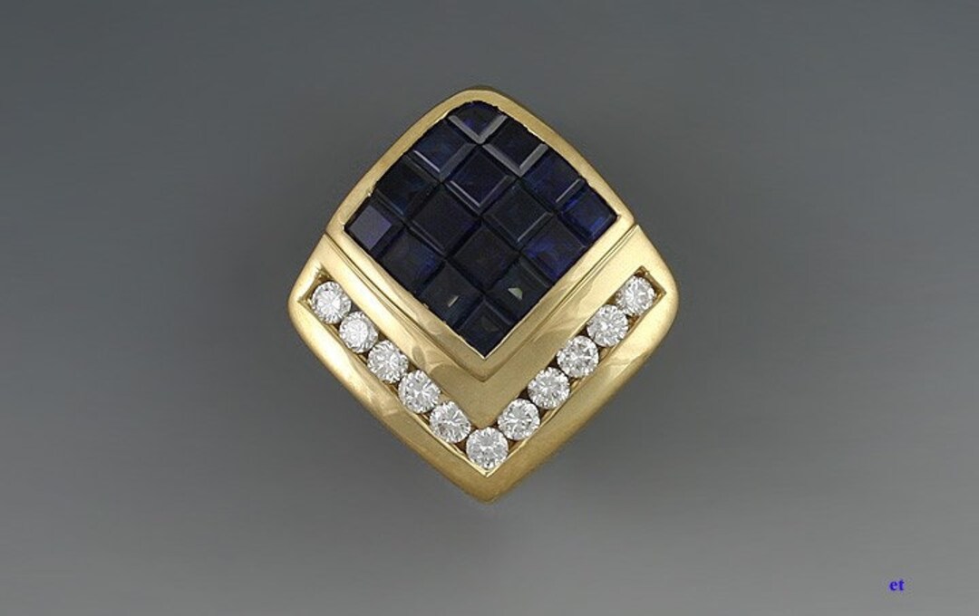Stunning Vibrant 18k Yellow Gold Sapphire VVS Diamond Slide Pendant - Etsy