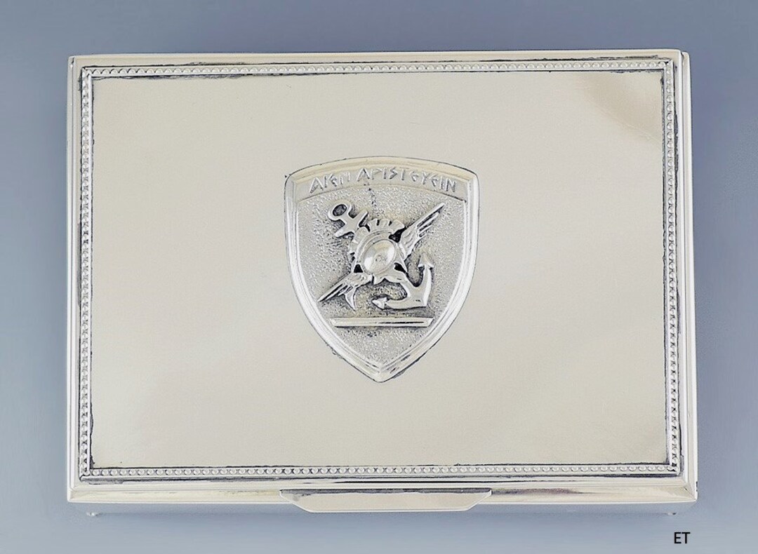 Wonderful Greek Sterling Silver Box W/hellenic National Defense Crest ...