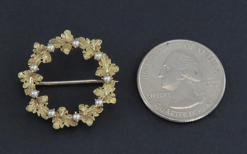 Antique Victorian 18K Yellow Gold and Natural Pearl Wreath Pin - Etsy