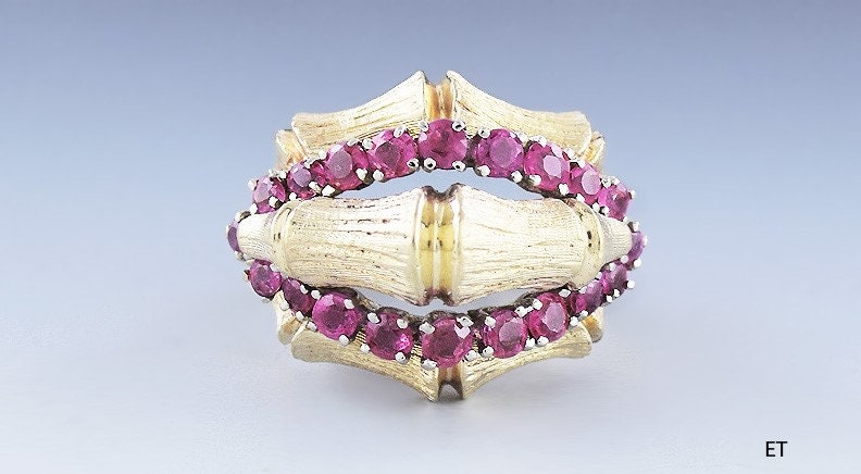 Eye-catching 14k Gold & Ruby Bamboo Design Ring - Etsy