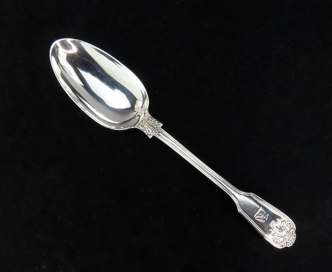 1854 Fiddle Shell Thread English Sterling Silver Serving Spoon Eagle ...