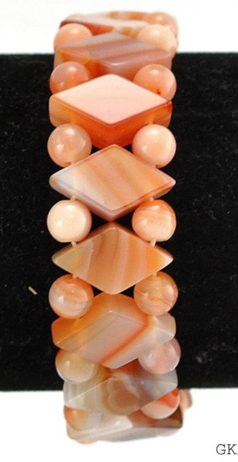 Genuine Striated Agate Stone Beaded Bracelet Peach/orange - Etsy