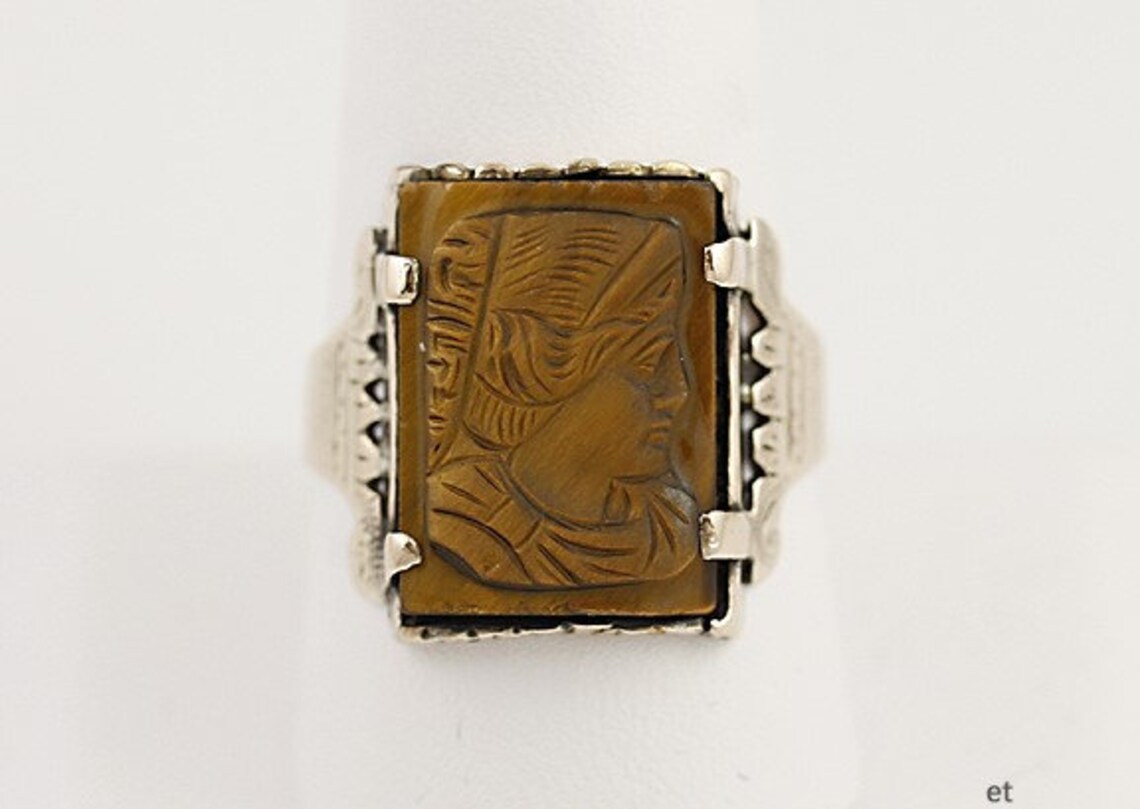 Beautiful 10K Rose Gold & Carved Tigers Eye Cameo Ring - Etsy