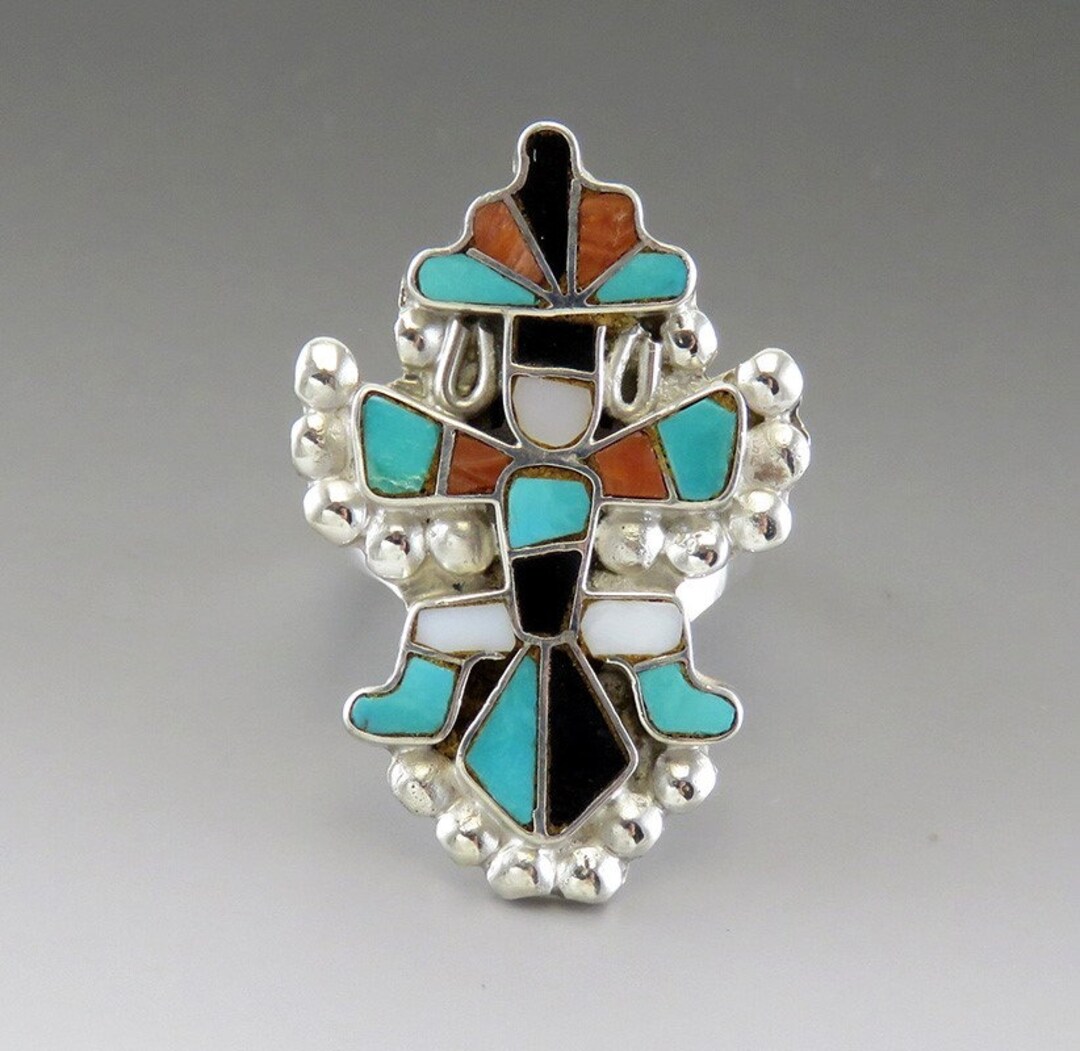 Handcrafted Native American Indian Sterling Silver Onyx Turquoise Shell ...