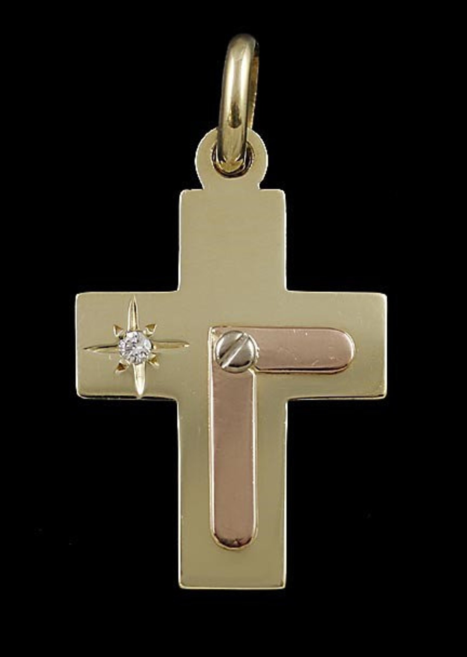 Unusual Modern Tri-color 14k Gold & Diamond Cross Pendant - Etsy