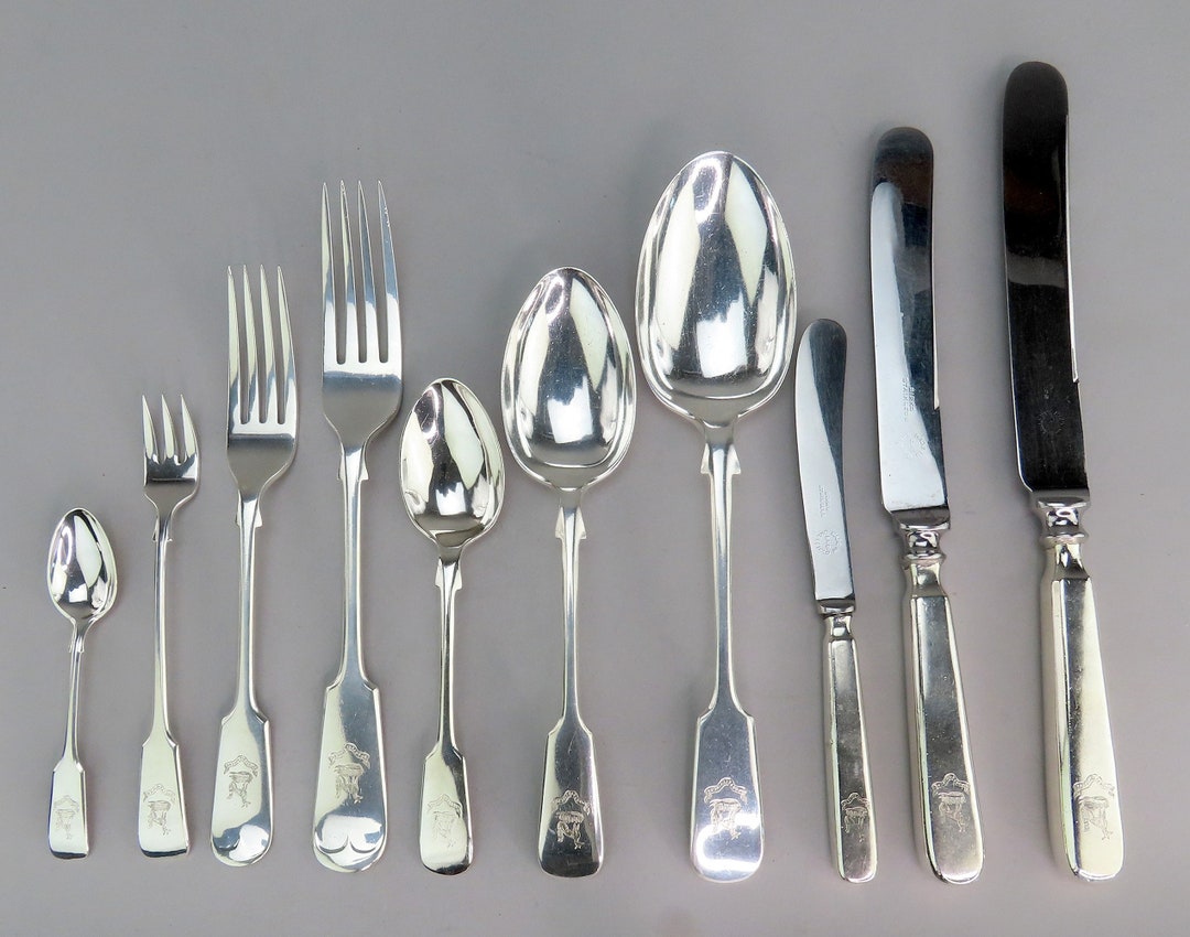 Fine 116pc English Sterling Silver Fiddle Flatware Set by Birks W Todd ...