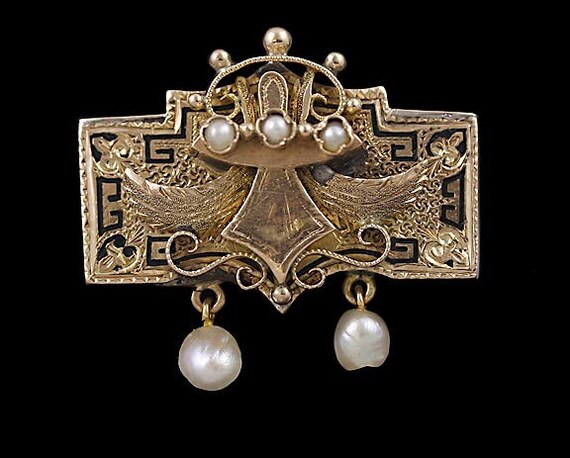 Elegant Old Victorian 14k Gold Black Enamel Pearl Dangle Pin - Etsy