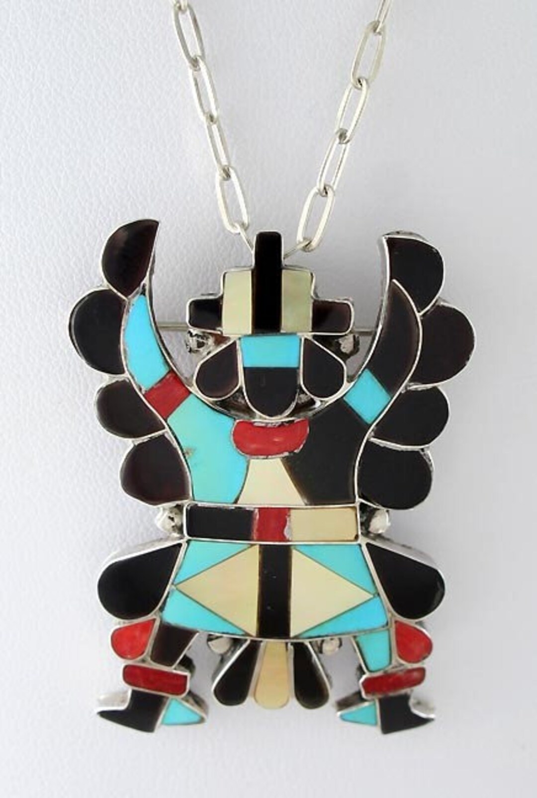 Zuni Knifewing Native American Sterling Turquoise Onyx Necklace - Etsy