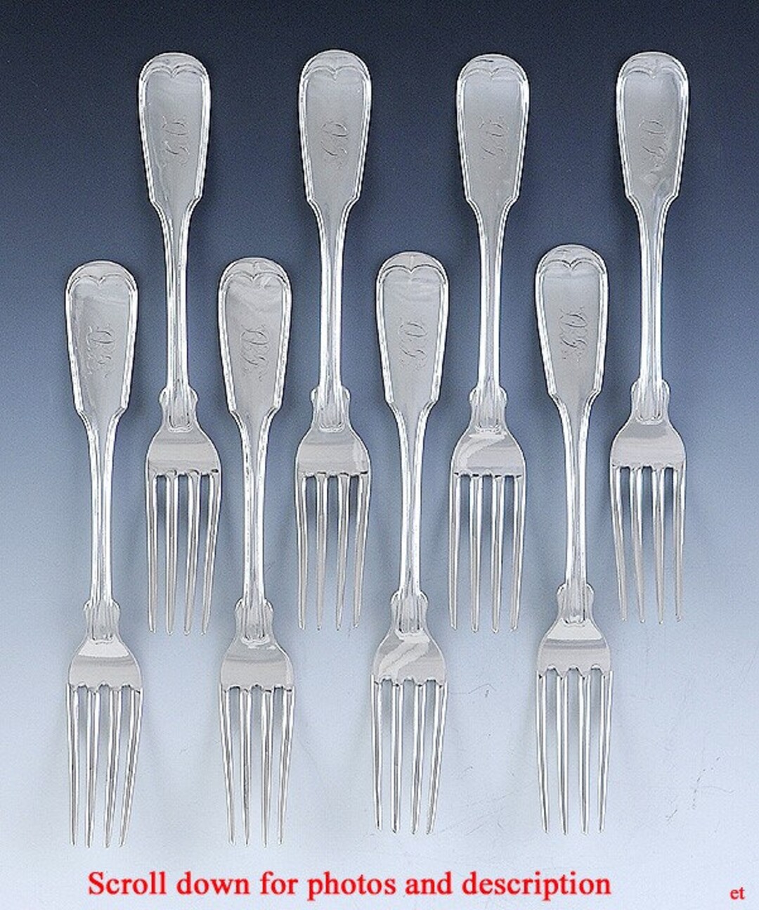 Rare Set 8 Old 1840s NYC Coin Silver Fiddle Thread Pattern 7.5" Dinner ...