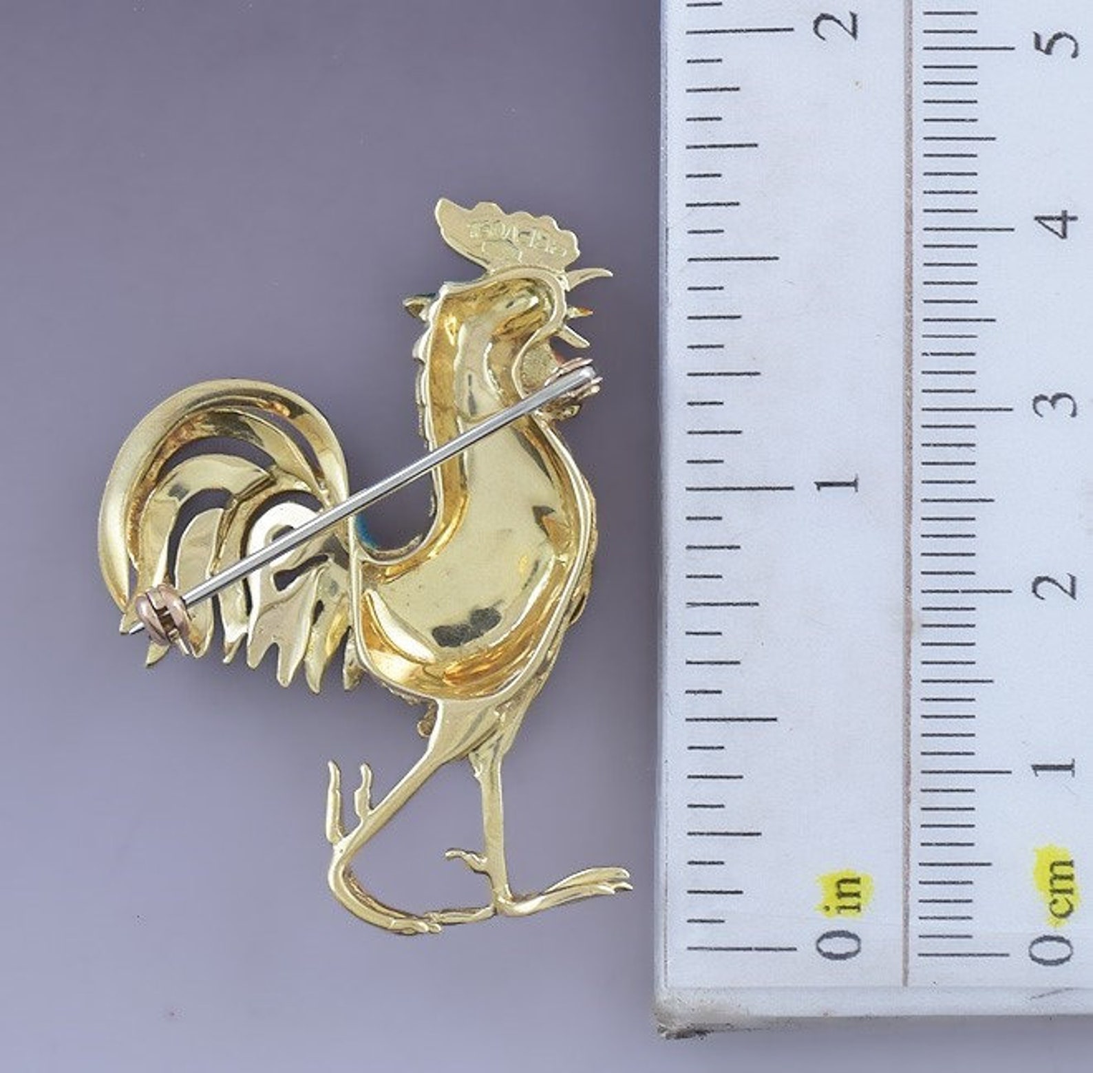 Fabulous Italian 18k Gold & Colorful Enamel Rooster Pin / | Etsy