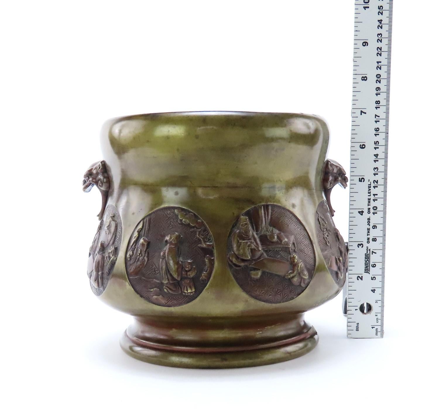 Antique Chinese Bronze Hu Vessel 8 Immortals Mask Handles 4 Character ...
