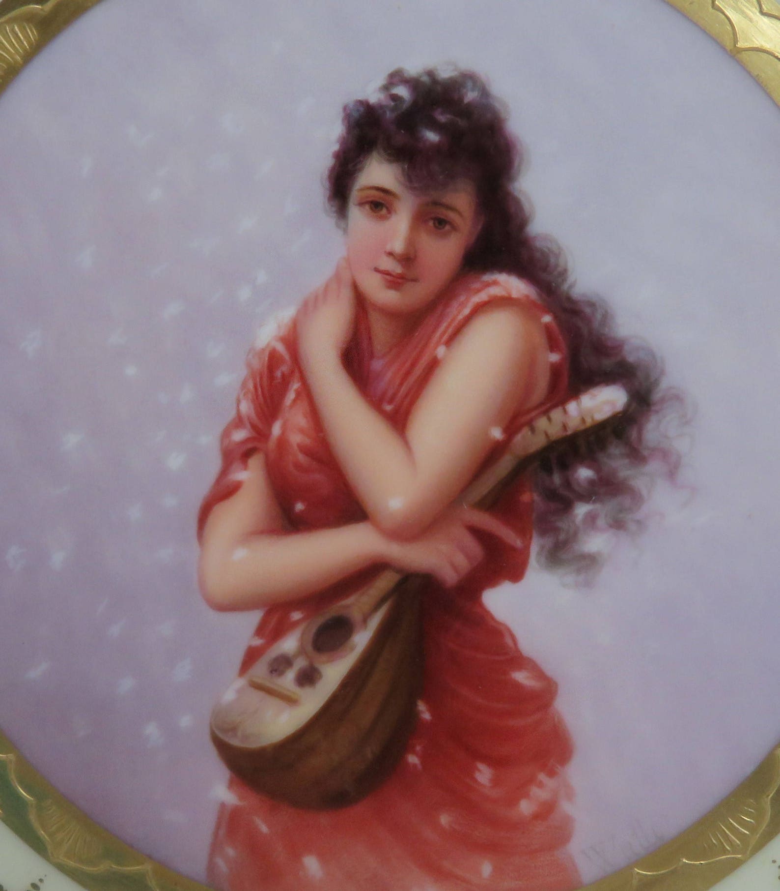 Antique Royal Vienna Hand Painted Girl Playing Mandolin Cabinet Plate ...