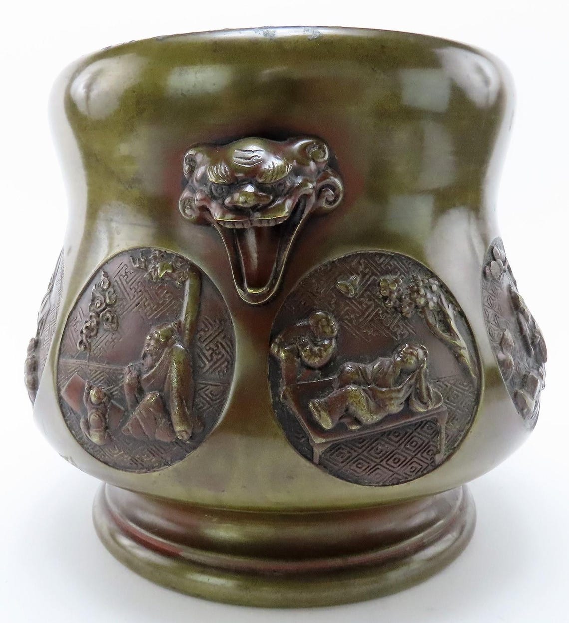Antique Chinese Bronze Hu Vessel 8 Immortals Mask Handles 4 Character ...