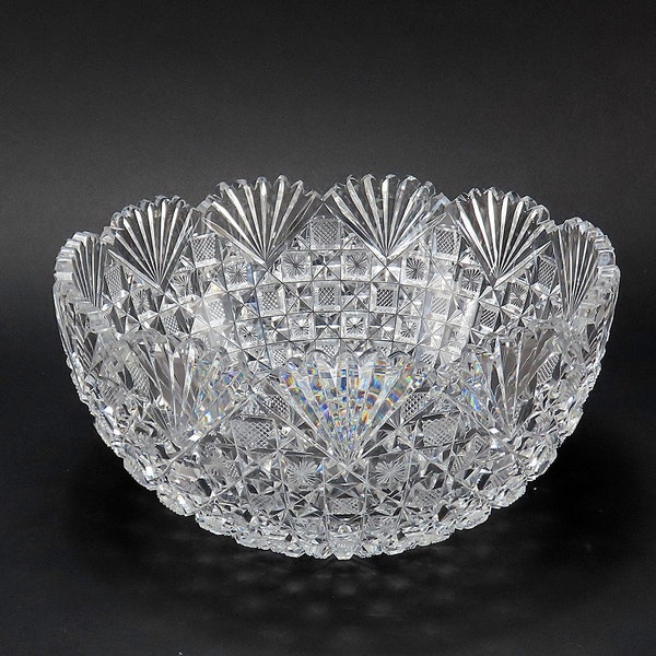 American Brilliant Cut Glass Punch Bowl - Etsy