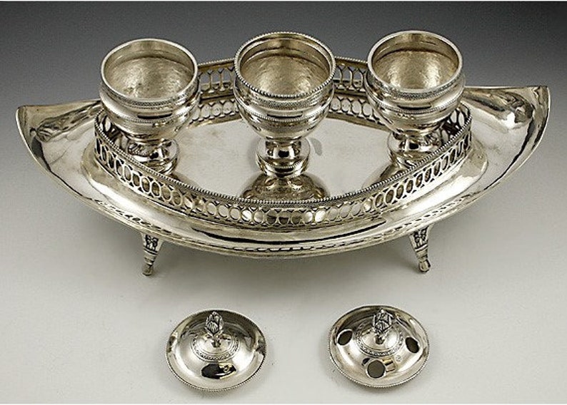 Antique Mid 1800s German Silver Footed Inkwell Pen Holder Desk Set - Etsy