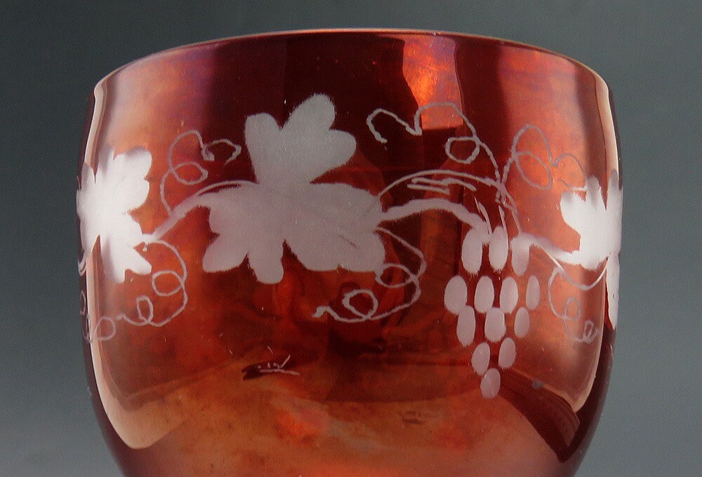 C1860-1910 Ruby Flash Glass Goblet w Grape Cluster Vine Motif | Etsy