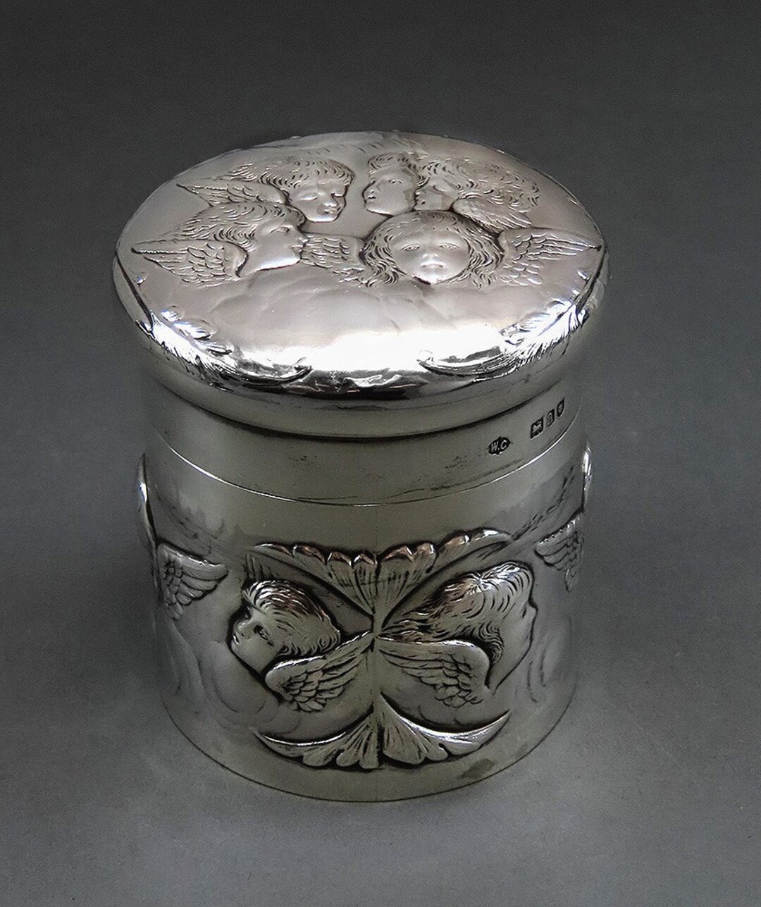 Stunning English Sterling Silver Dresser Box Angels Crisp Detail 1896 ...