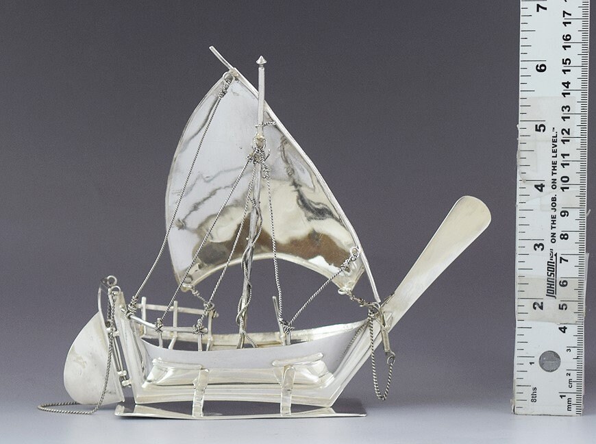 Antique Sterling Silver Model Sailing Ship Boat W/ Moving Rudder Anchor ...