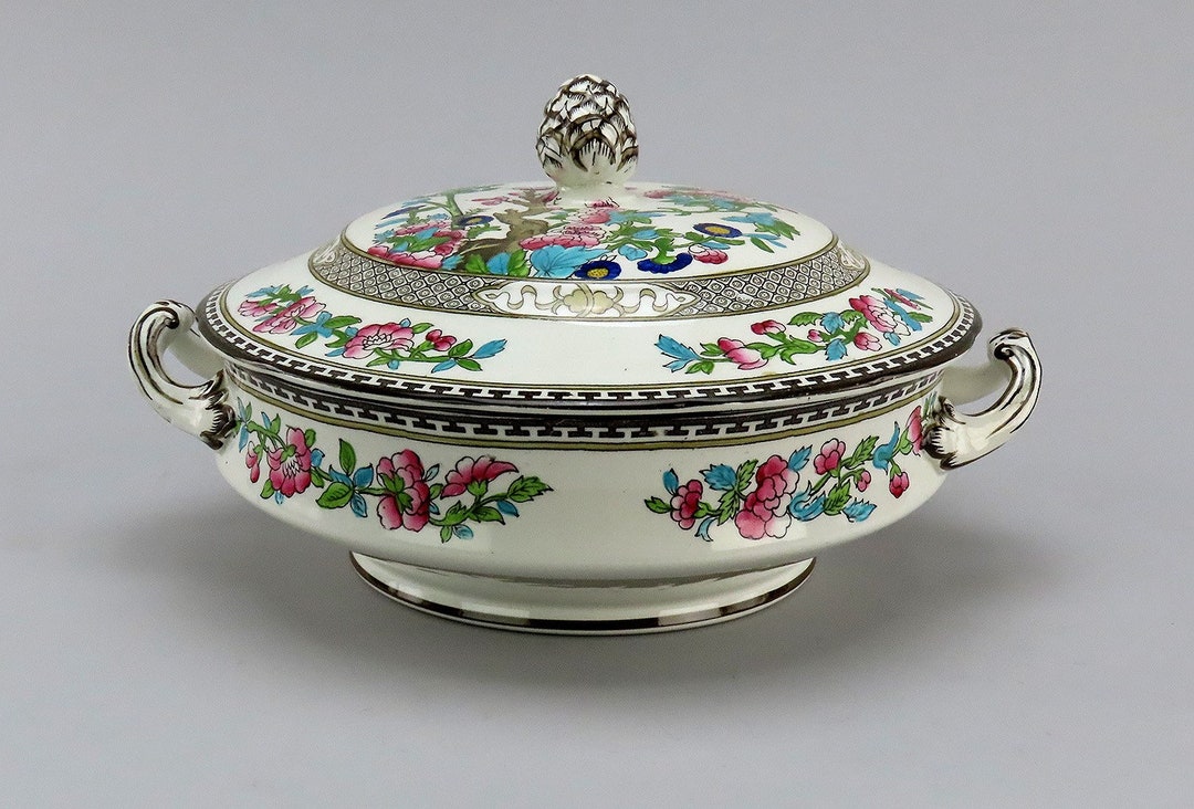 Wonderful Vintage Hancock Porcelain Indian Tree Covered Dish Black Key ...