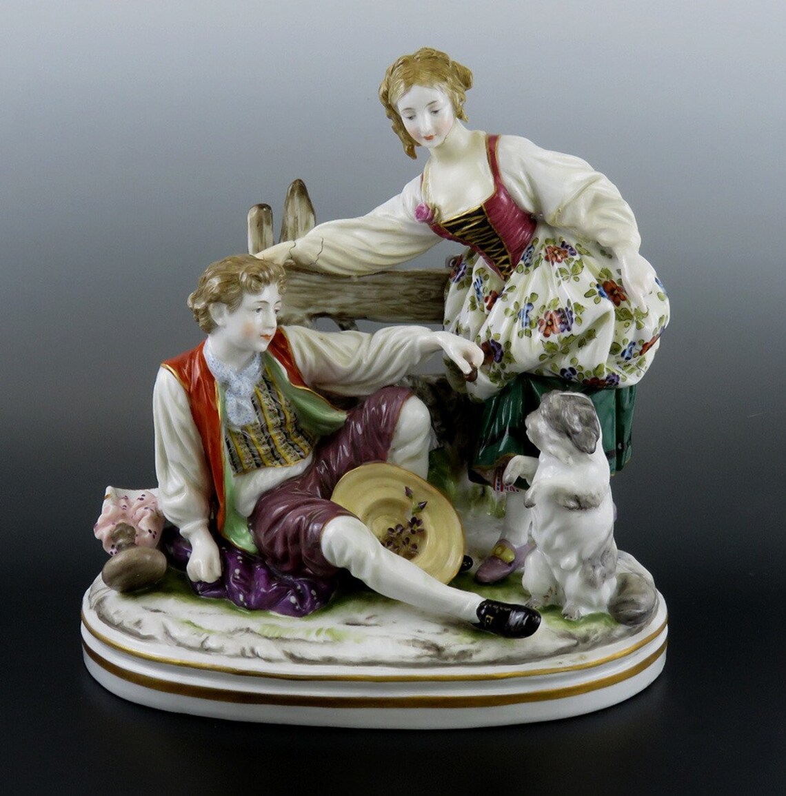 Charming Mid 1800s French Porcelain Figural Group Courting Scene Couple ...