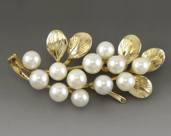 Vintage Ming's 14K Yellow Gold & Pearl Flower Leaf Branch - Etsy