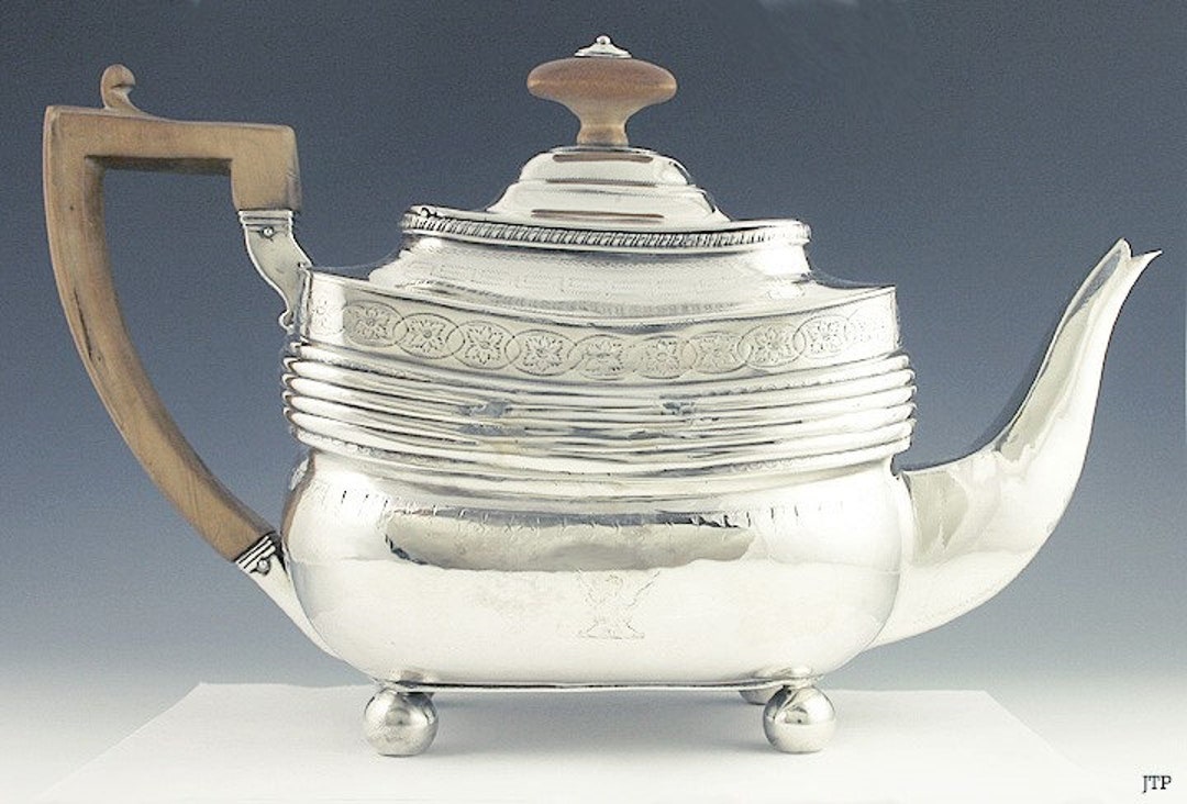 Antique 1813 English Georgian Sterling Silver Wood Handle Stout Teapot ...