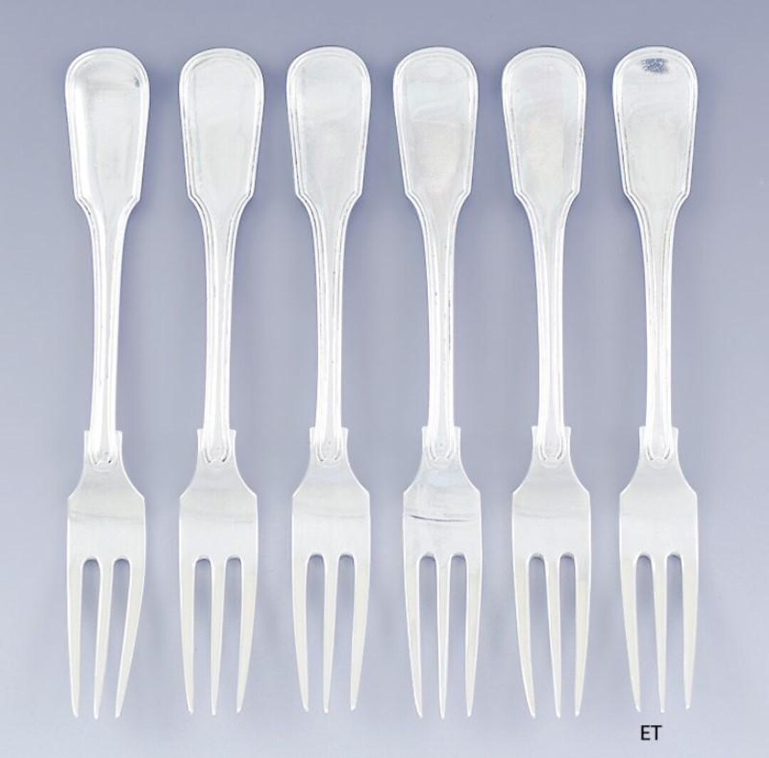 Great Set 6 Dutch 934 First Standard Silver 7" Fiddle Thread Forks W ...