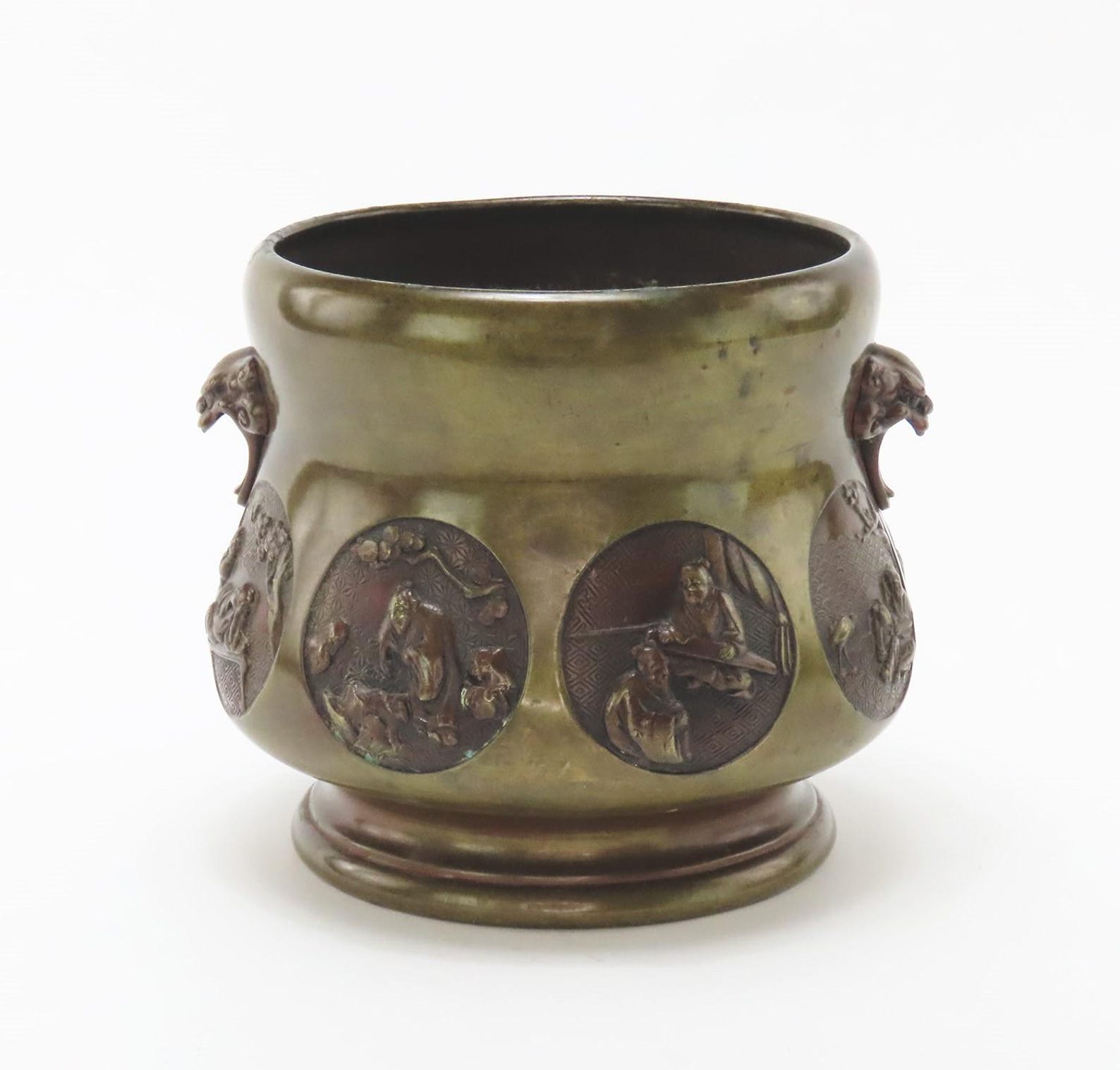 Antique Chinese Bronze Hu Vessel 8 Immortals Mask Handles 4 Character ...