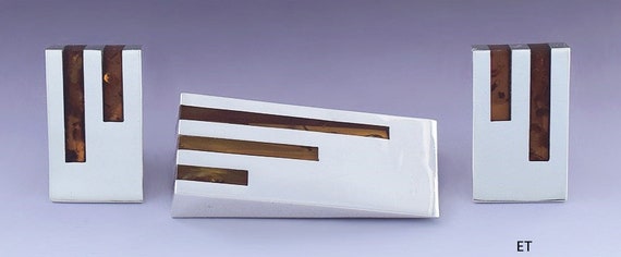 Polish Moderne Sterling Silver Amber Inlay Pin Matching - Etsy