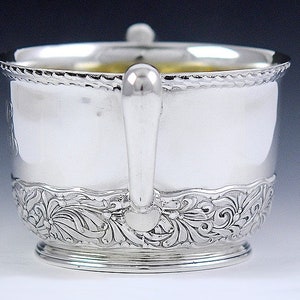 Fine Antique Sterling Silver Gilt Double Handled Cup Art Nouveau Floral ...