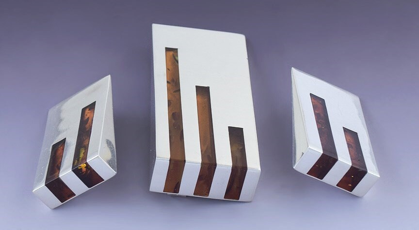 Polish Moderne Sterling Silver Amber Inlay Pin Matching - Etsy