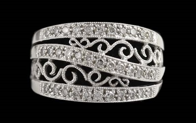 Pretty 14K White Gold & Brilliant Diamond Openwork Filigree - Etsy