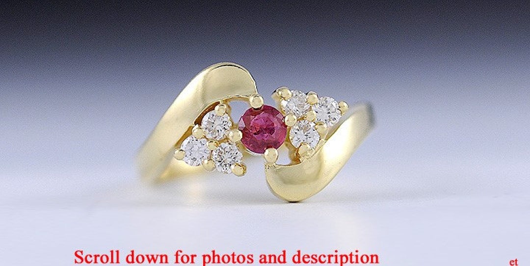 Stunning 18K Yellow Gold Red Ruby and Diamond Ring Size 4.25 - Etsy