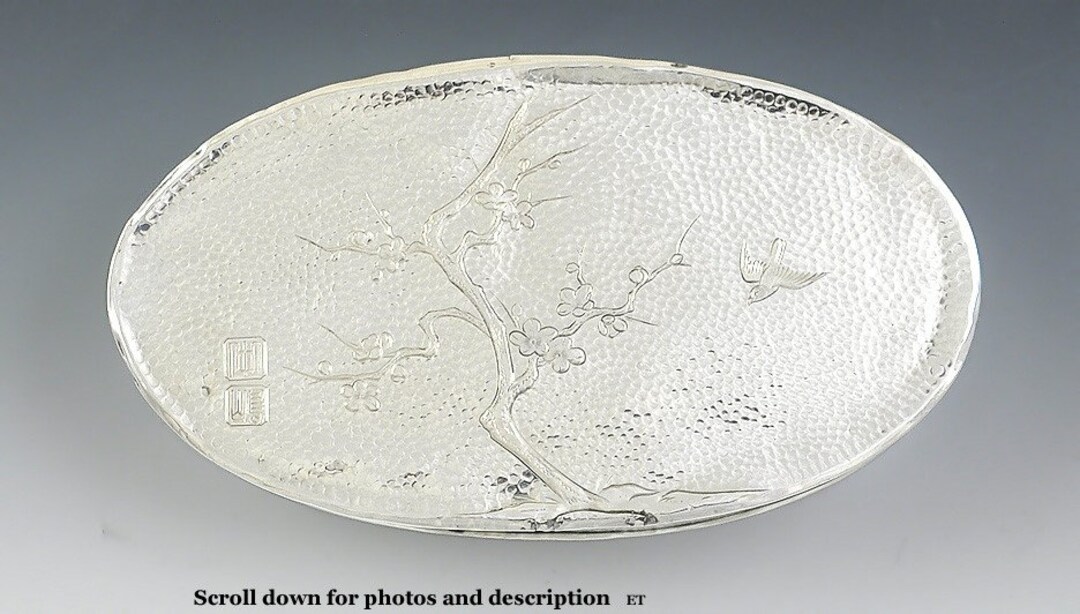 Nice Japanese Meiji Silver Oval Box Swallow & Flower Trees Design - Etsy