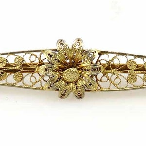 Antique Victorian Gilded Sterling Silver Filigree Wire Flower Bar Pin ...