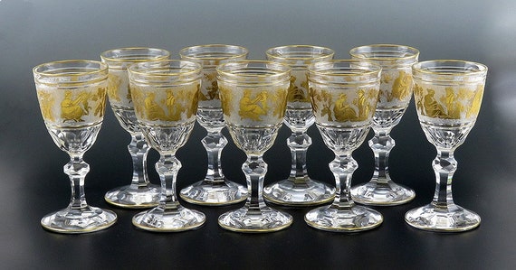 9 Val St Lambert Danse De Flore Gold Crystal Glass Small Wine | Etsy