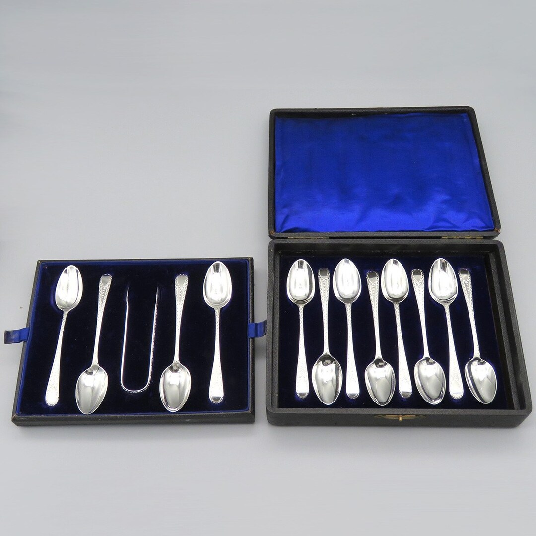 Antique 1805-1825 English Sterling Silver Boxed 12 Demitasse Spoons W ...