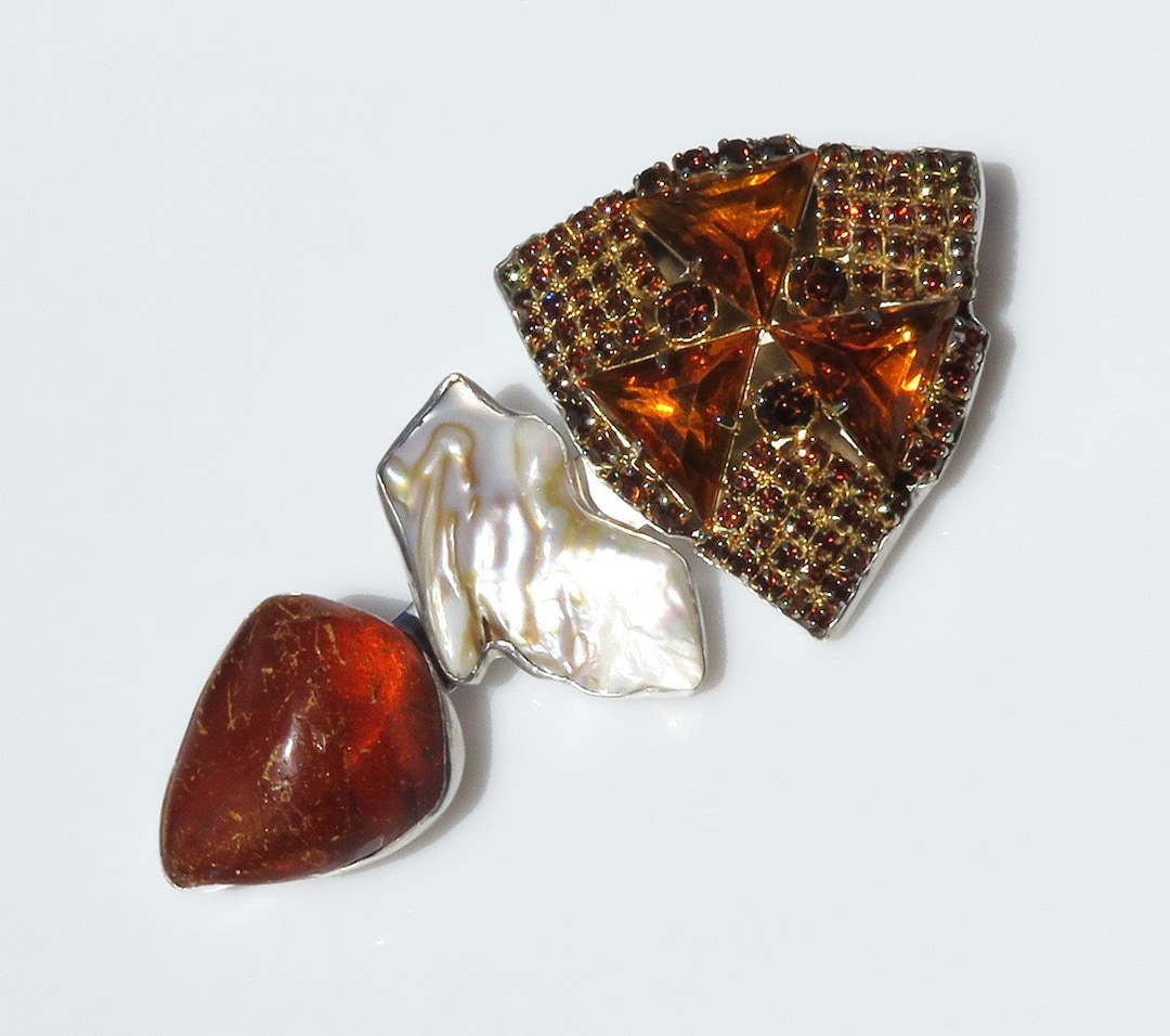 Signed Rebecca Collins Amber Blister Pearl Bless Our Earth LARGE Brooch ...