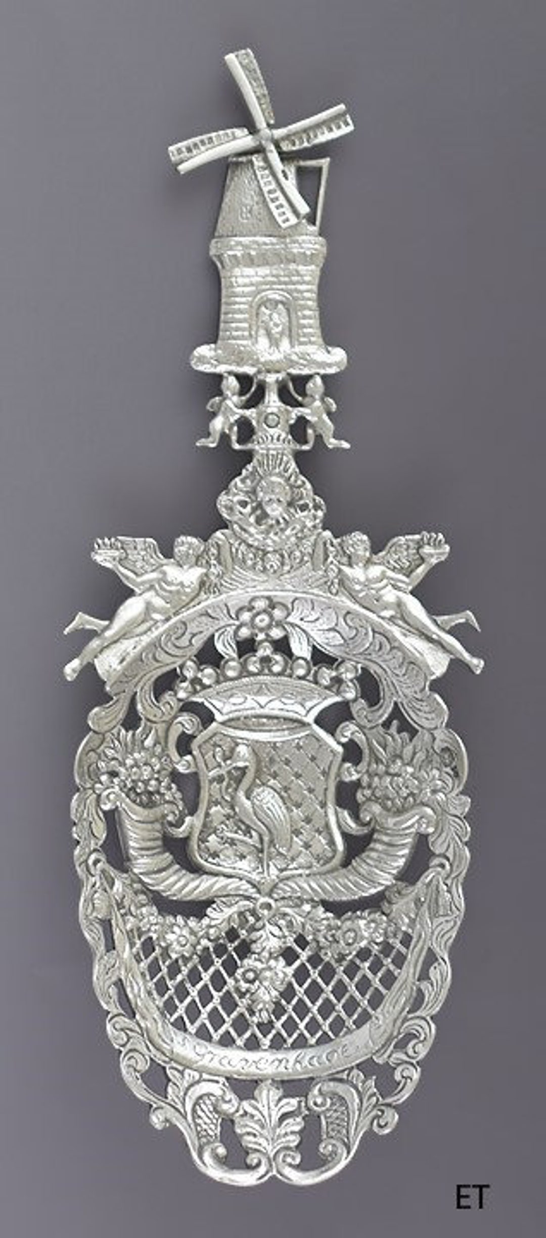 1891 Wonderful Dutch .833 Silver Large Serving Spoon W Windmill Handle ...