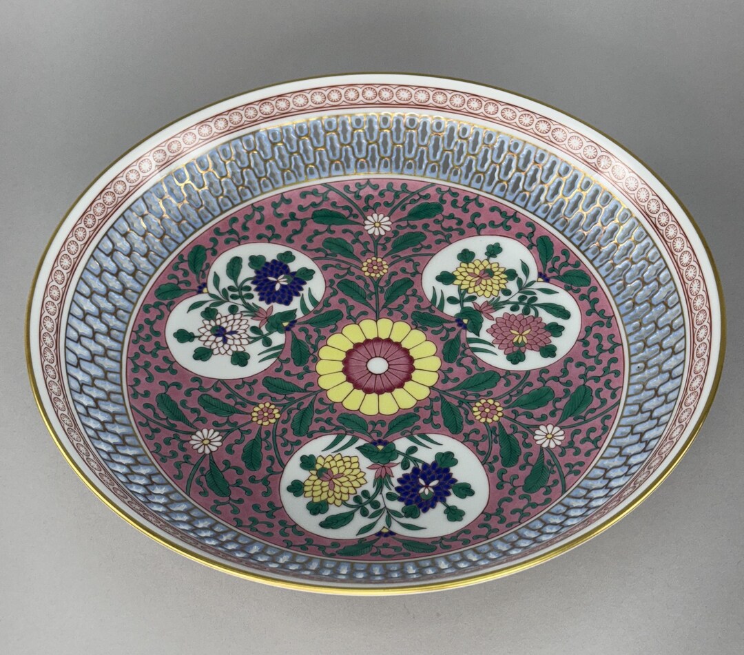 Herend Handpainted Emaille Rose ERS Reticulated 9 7/8" Pink Floral Bowl ...