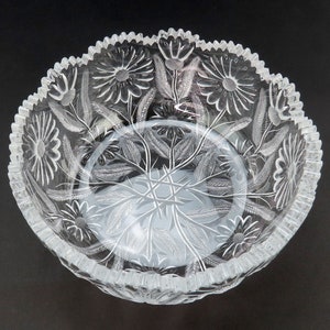 Rare Quality American or English Cut Glass Daisy Sunflower Floral Bowl ...